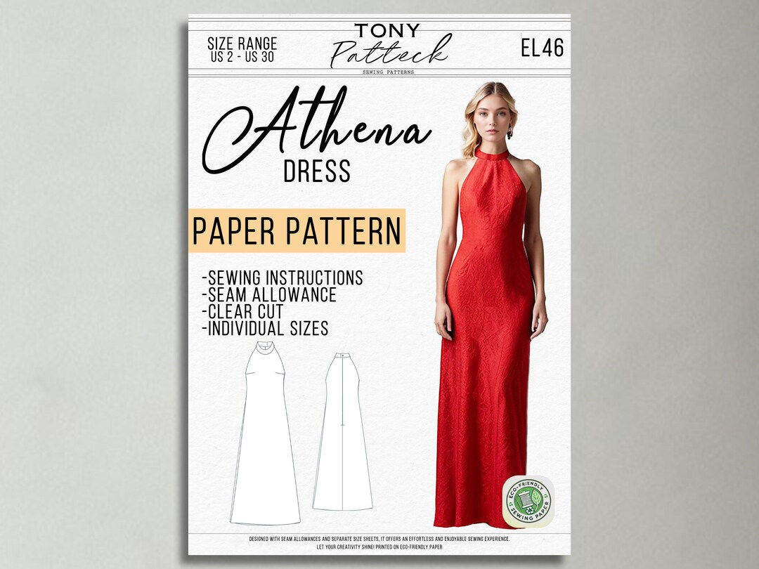 PAPER PATTERN Athena Dress Sewing Pattern, Maxi Dress Printed Pattern ...