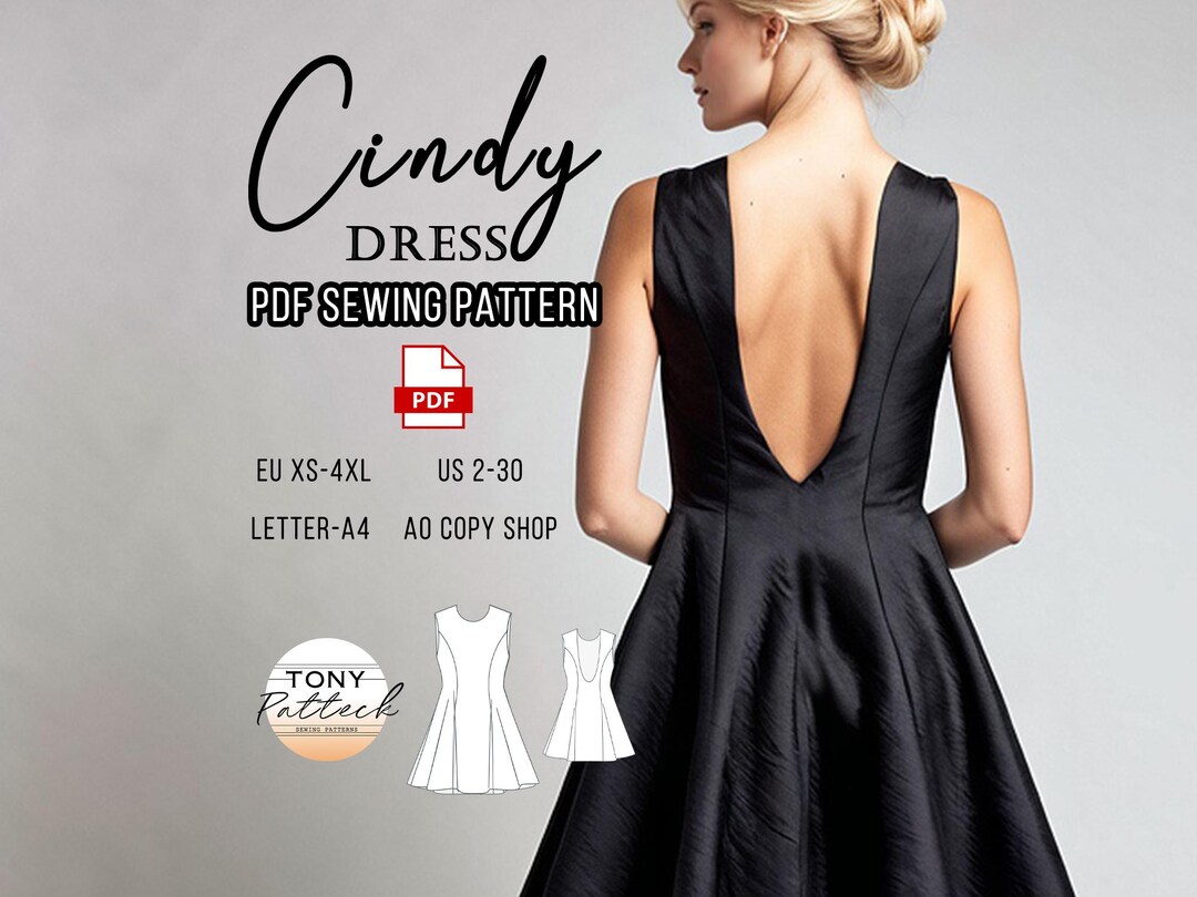Cindy Dress Sewing Pattern, Mini Dress Pattern, Prom Dress Pattern ...