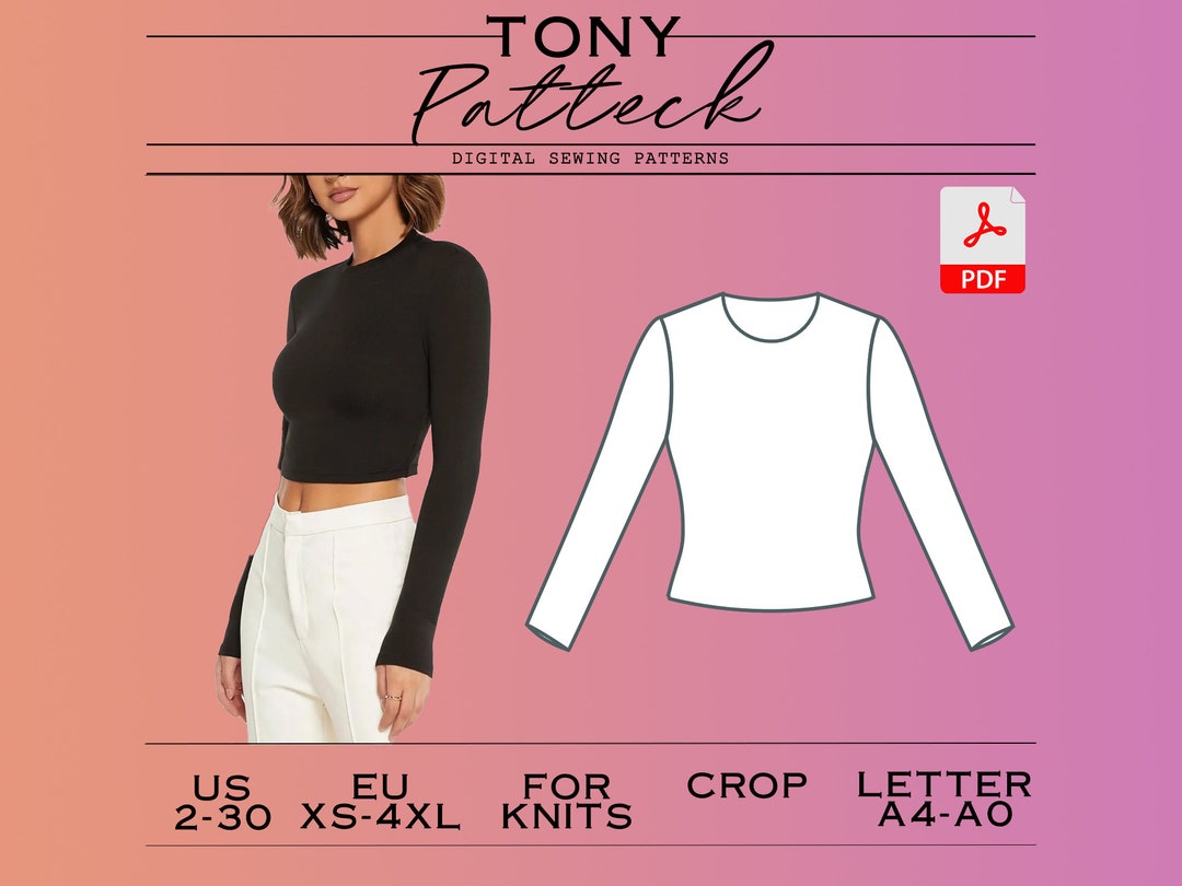 Crop Top Sewing Pattern, Digital PDF Pattern, Sew at Home, Winter ...
