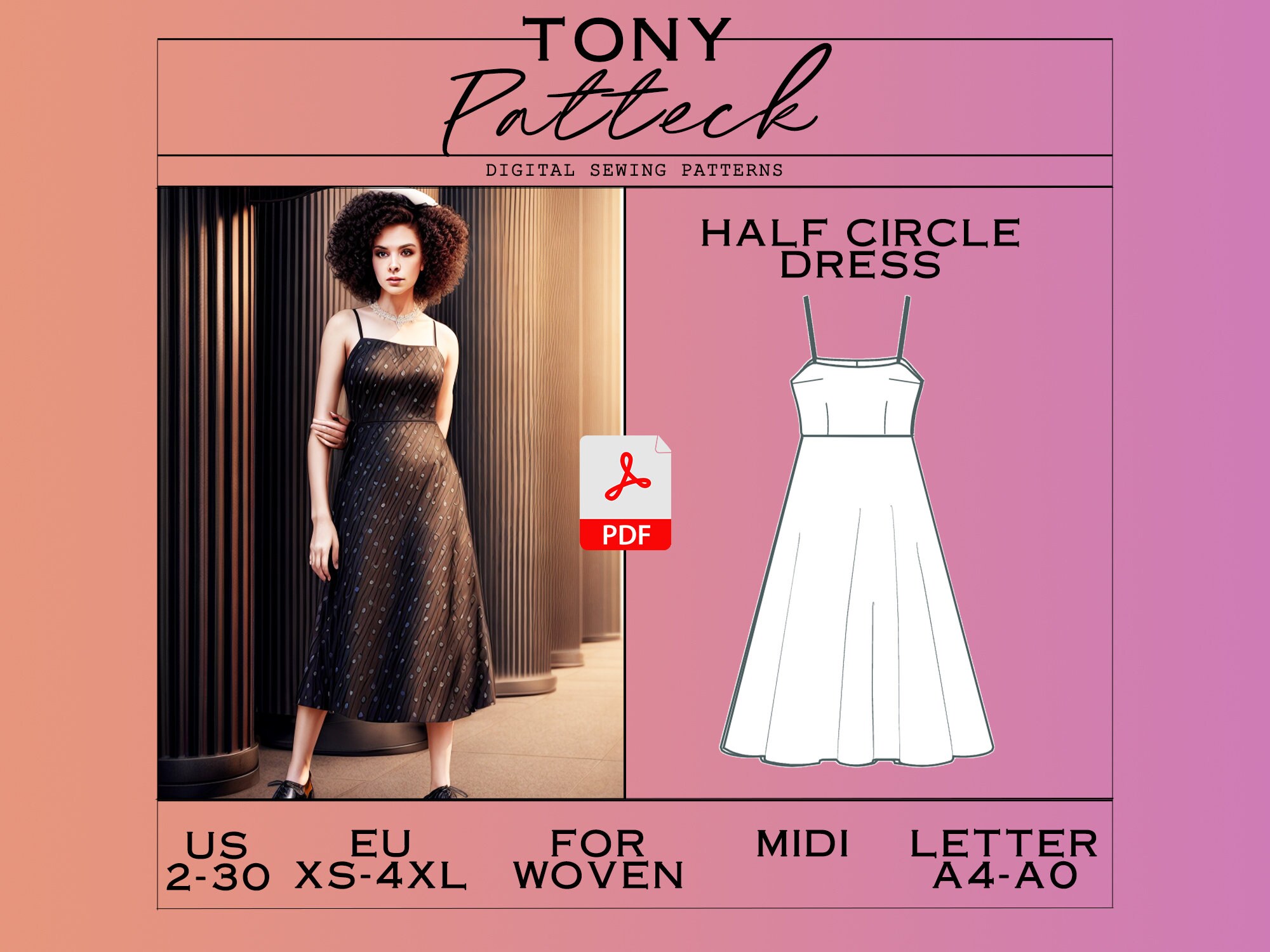 Dress Sewing Pattern, Digital PDF Pattern, Sew at Home, Summer Dress ...