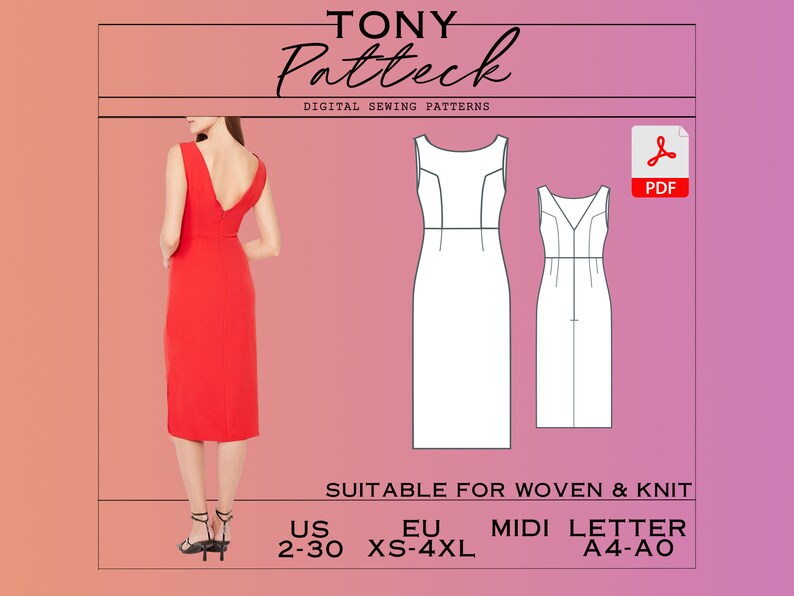 Pencil Dress Sewing Pattern Digital PDF Pattern Sew at Home - Etsy