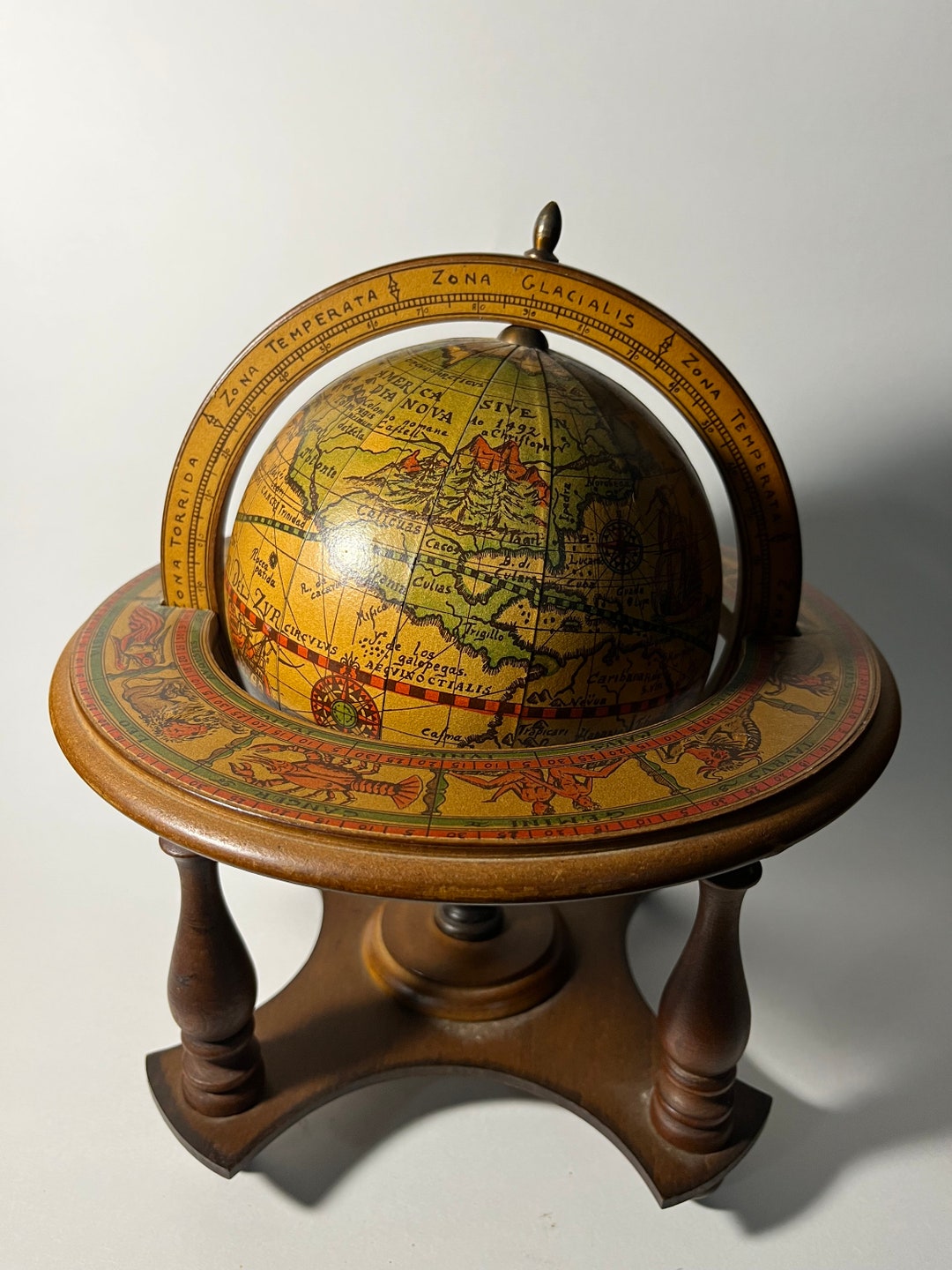 Vintage Wooden Old World Globe Made in Italy - Etsy