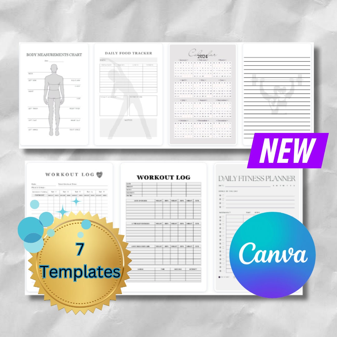 Canva Templates (editable) Fitness/workout Logbook, Food Tracker ...
