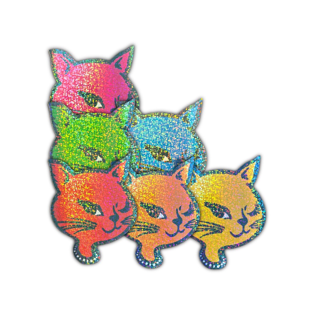 Double Glitter Winking Cat Sticker - Etsy