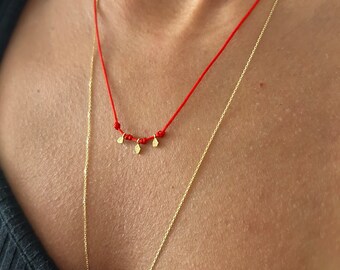 925 Gold Drop Choker, Red String Choker, Protection Jewelry, Kaballah ...