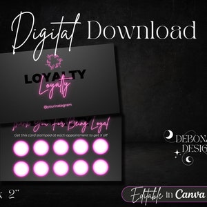 Black and Neon Pink Loyalty Card Design - Canva Editable Template - Etsy