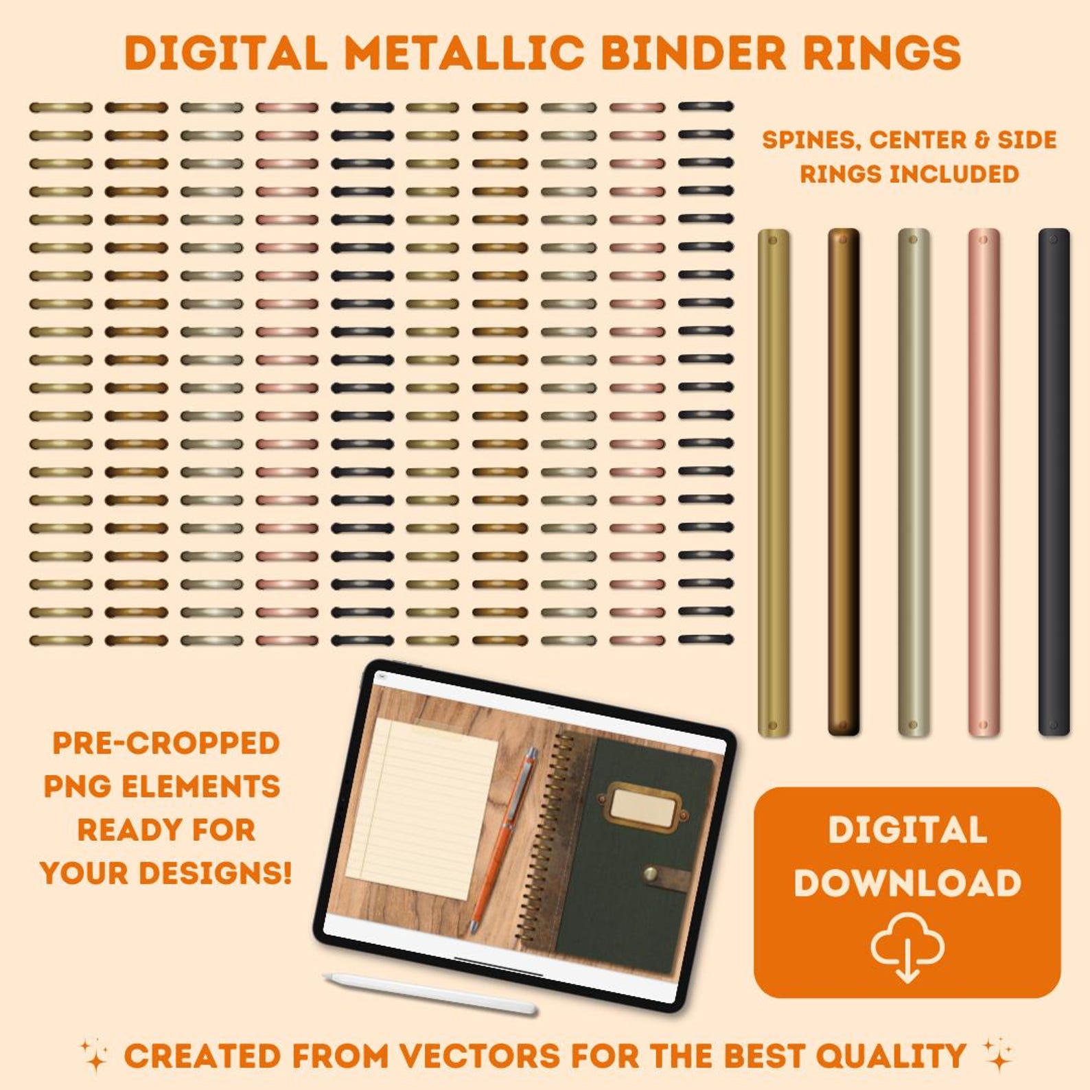 Realistic Binder Rings for Digital Planners, Metallic Coils and Spines, Transparent PNG for ...