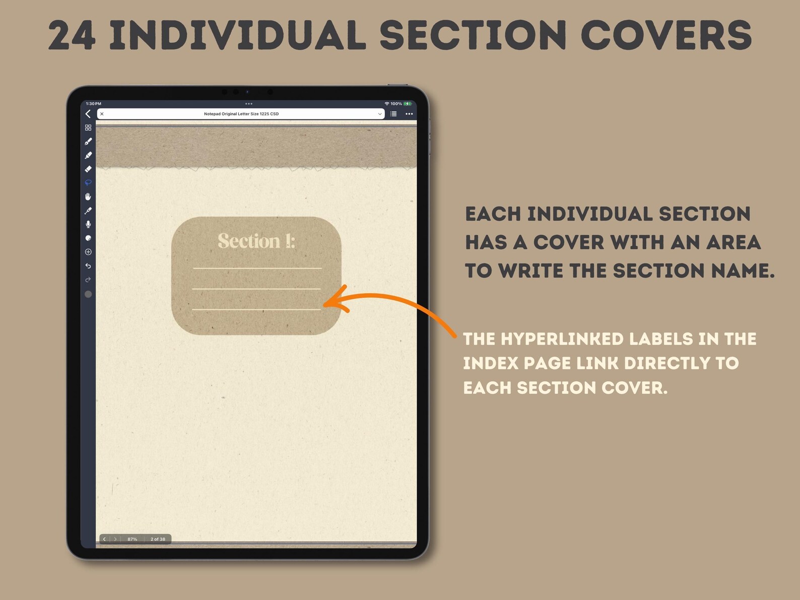 Realistic Digital Notepad With 24 Hyperlinked Sections | Real Paper ...