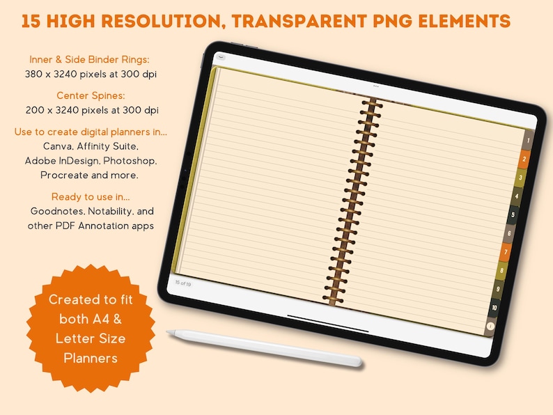 Realistic Binder Rings for Digital Planners, Metallic Coils and Spines ...
