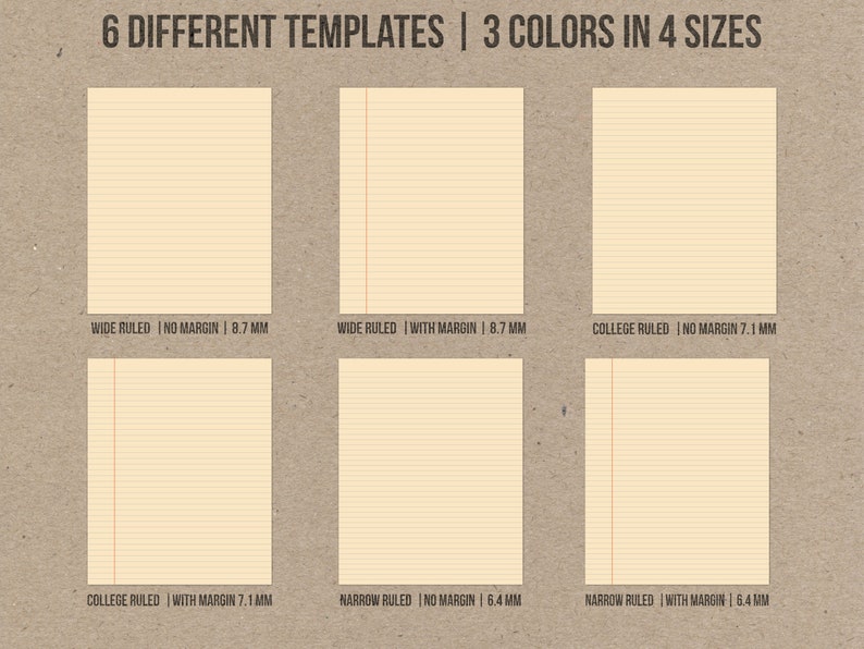 Digital and Printable Note Paper | College and Wide Ruled | Narrow ...