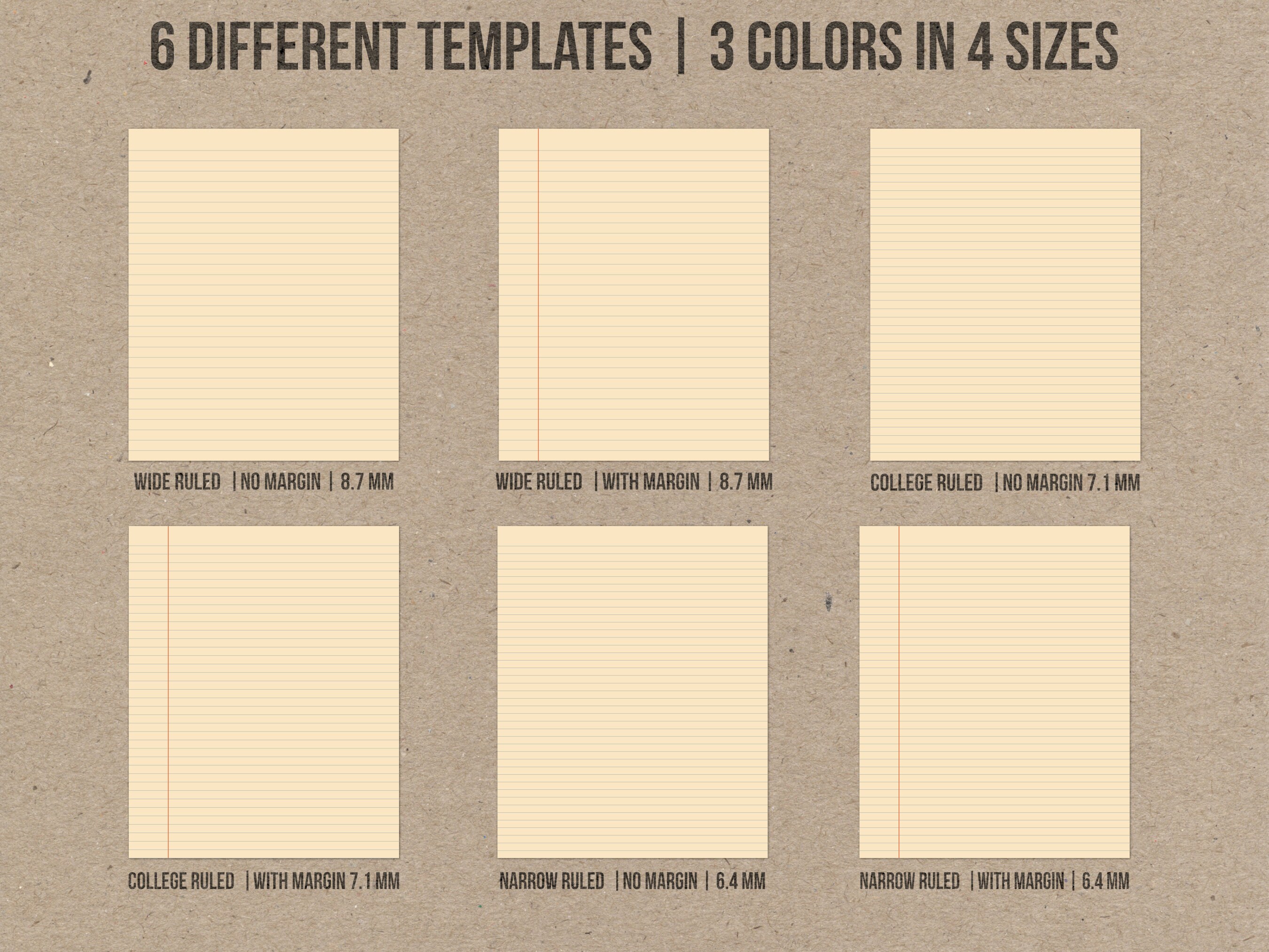 Digital and Printable Note Paper | College and Wide Ruled | Narrow ...