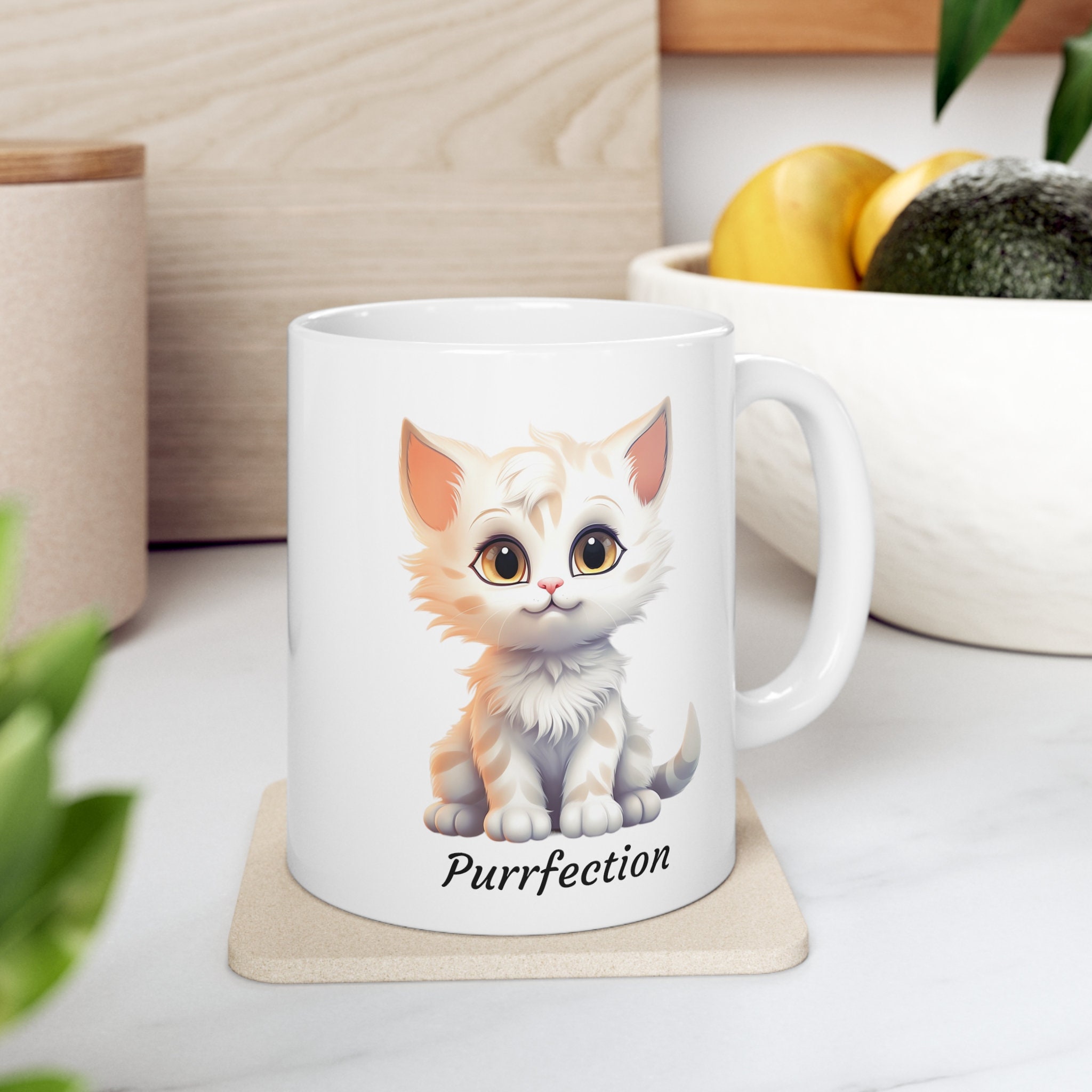 Kitten Mug, White Cat Coffee Mug, Cat Lover's Gift, Cute Animation Mug ...