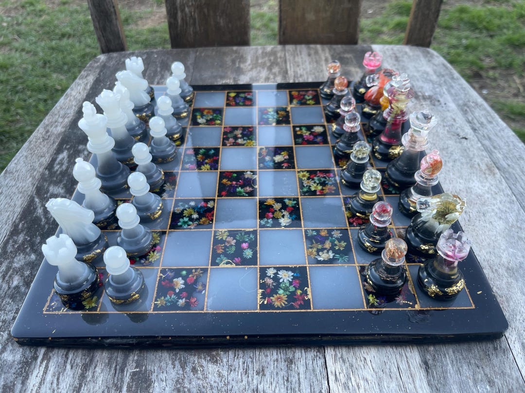 Chess Board - Spring Collection: Small Flowers on Deep Black - Etsy