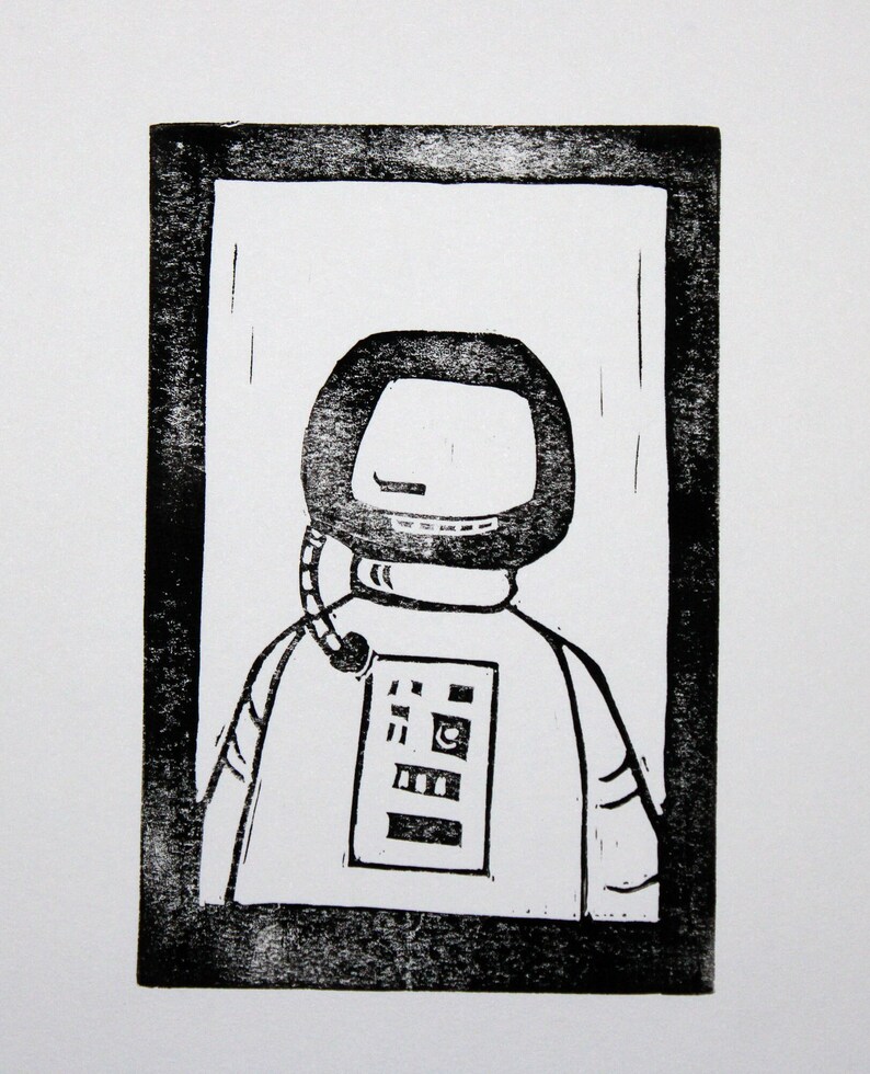 Astronaut Linocut Print- Handmade Linocut Print, Original Prints - Etsy