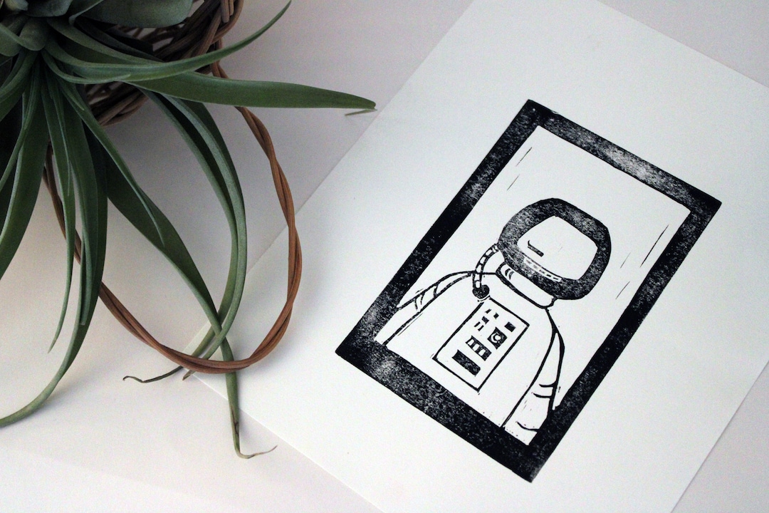 Astronaut Linocut Print- Handmade Linocut Print, Original Prints - Etsy