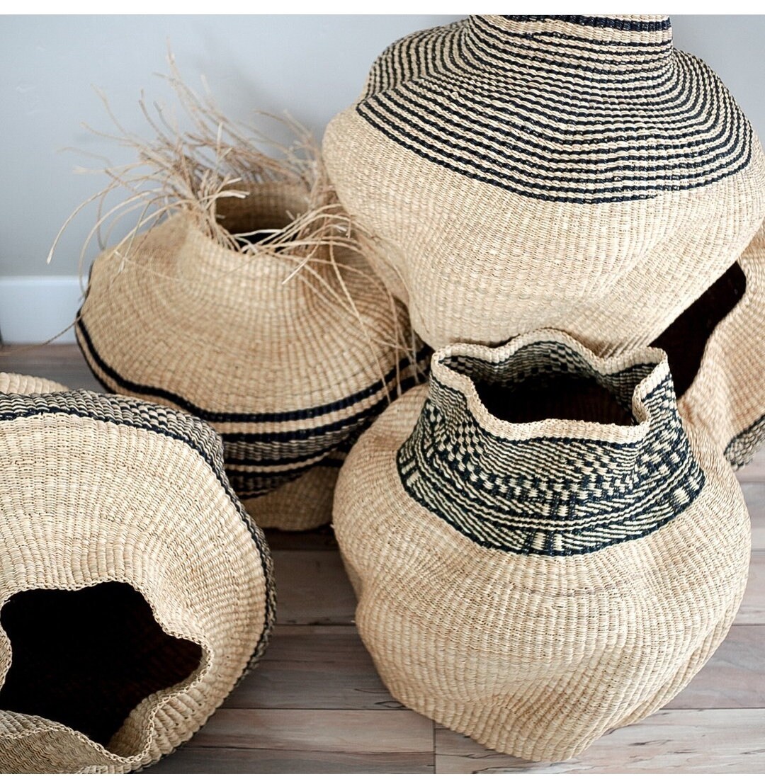 Bolga Art Basket Woven Straw Art Basket Big Design Basket Basabasa Wavy ...