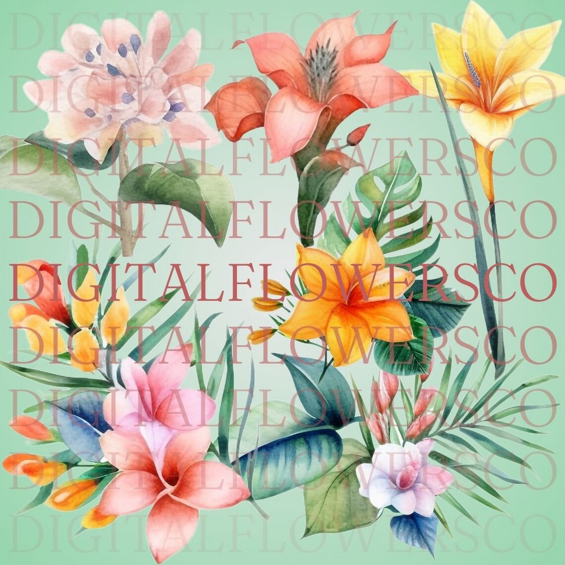 Tropical Watercolor Clipart Summer Clipart Tropical Clipart Tropical ...