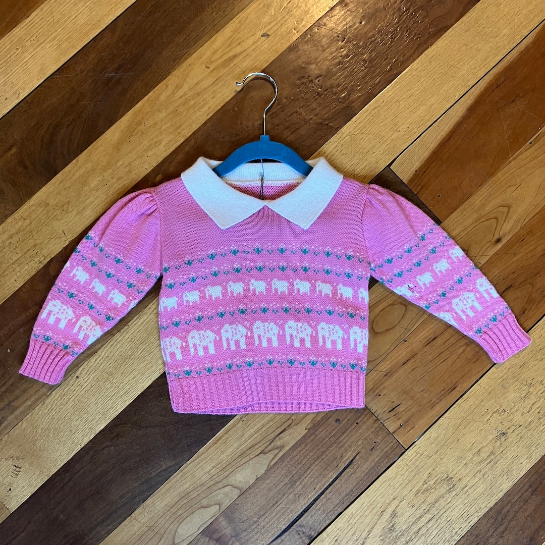 1980s Vintage Size 2T Elephant Pattern Sweater With Collar - Etsy