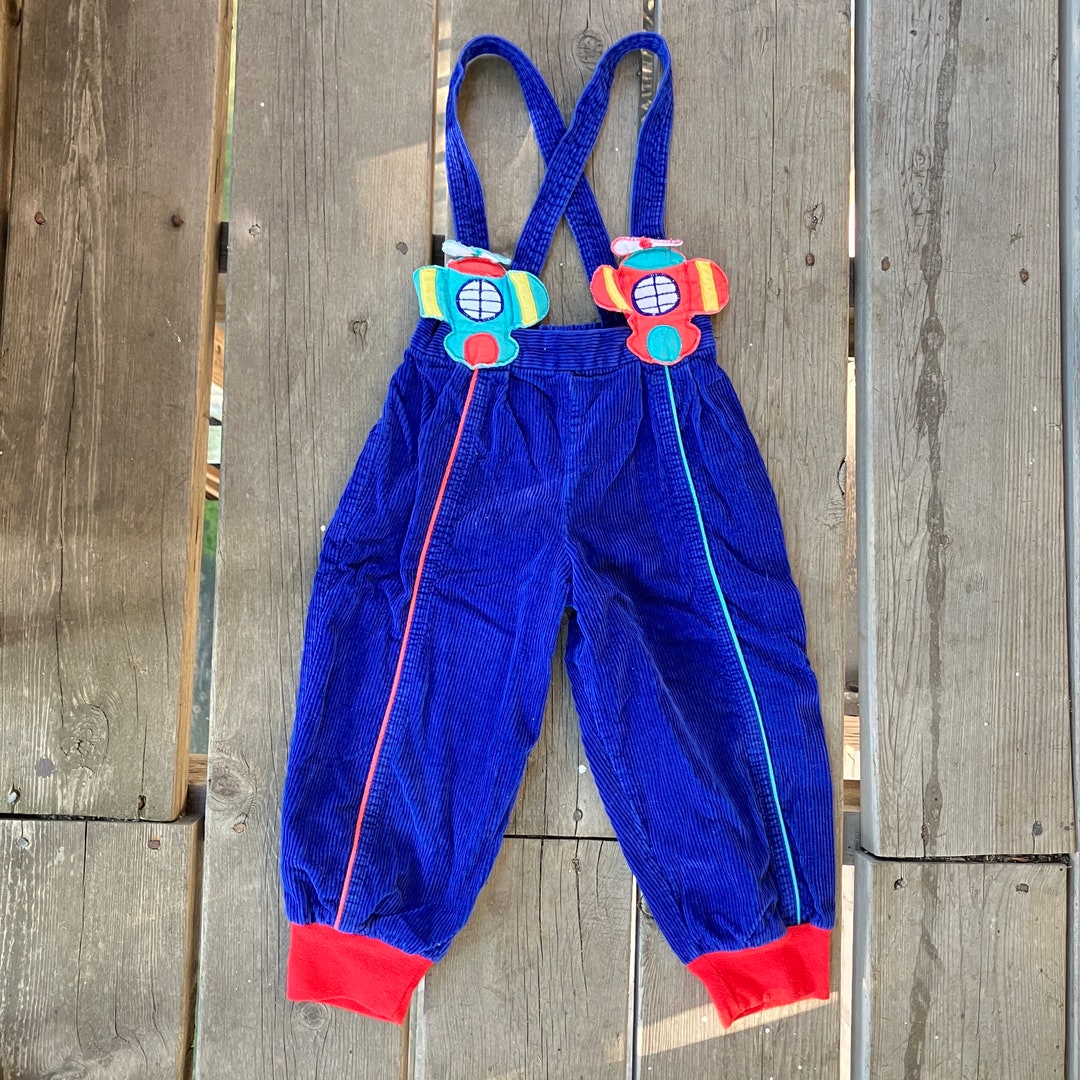 Vintage Airplane Toddler 2T Overalls Corduroy Blue Pants With ...