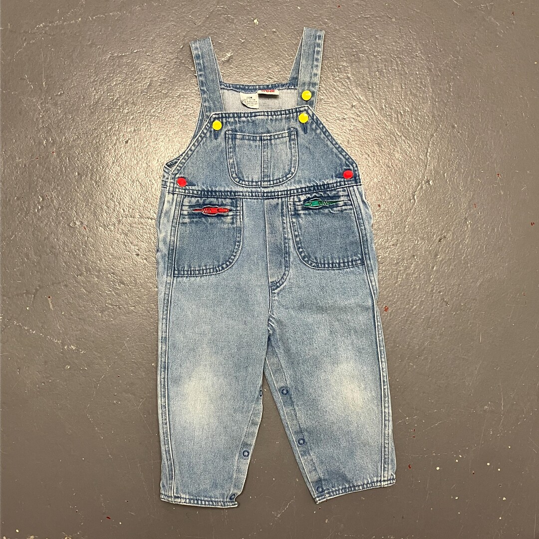 Vintage Denim Overalls: Color Block Buttons, Size 24mo/2t - Etsy