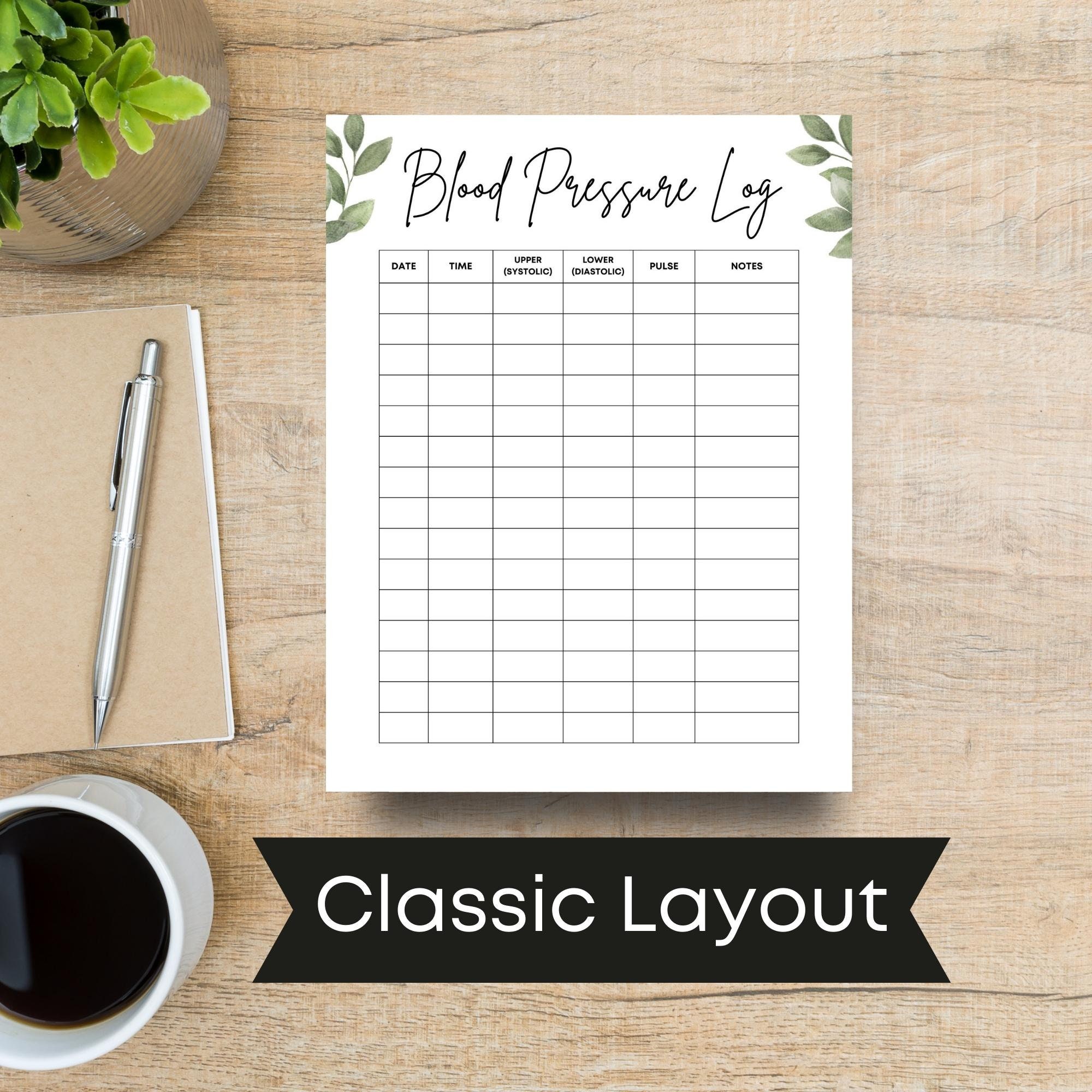 Blood Pressure Log Blood Pressure Chart Printable Tracker High Blood ...