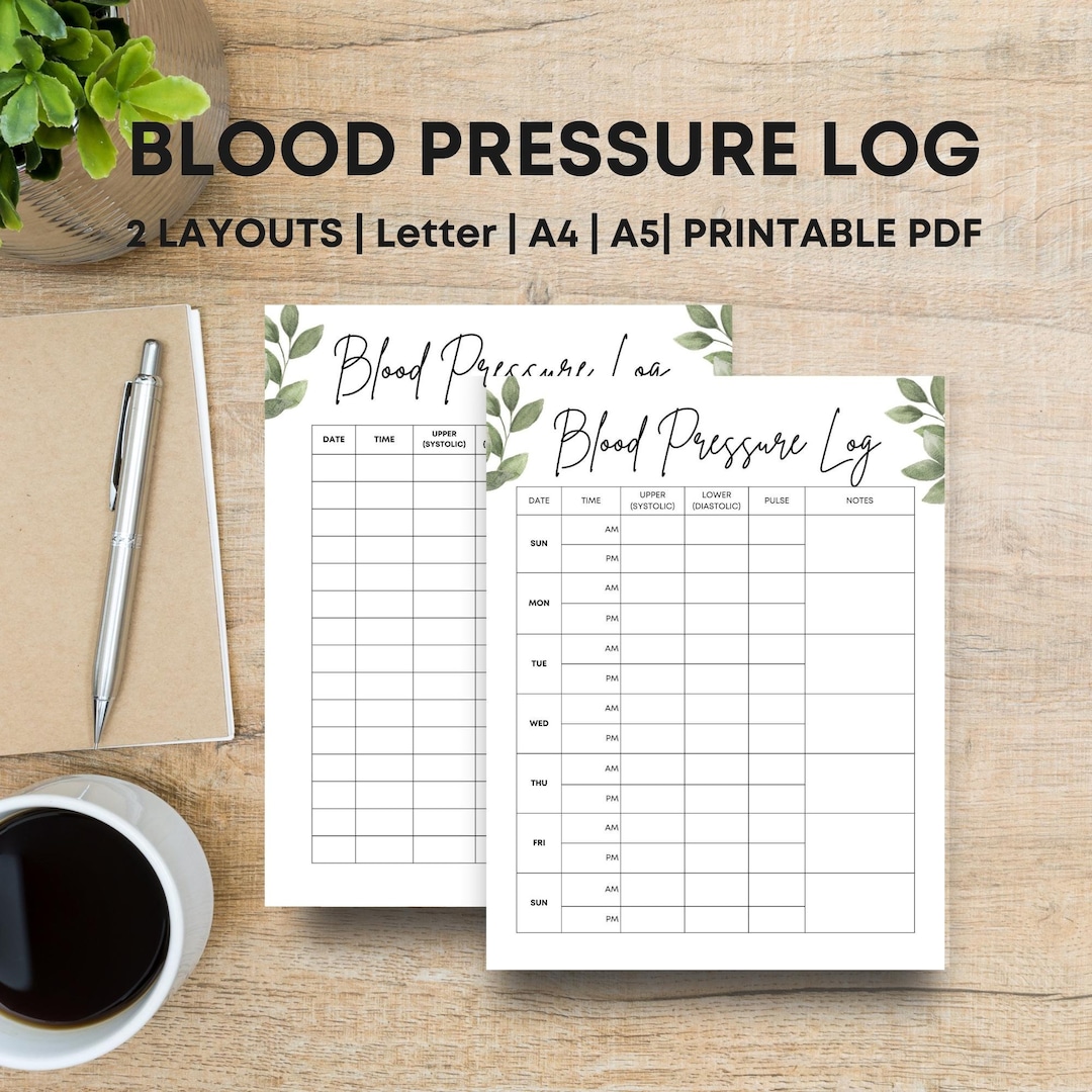 Blood Pressure Log Blood Pressure Chart Printable Tracker High Blood ...