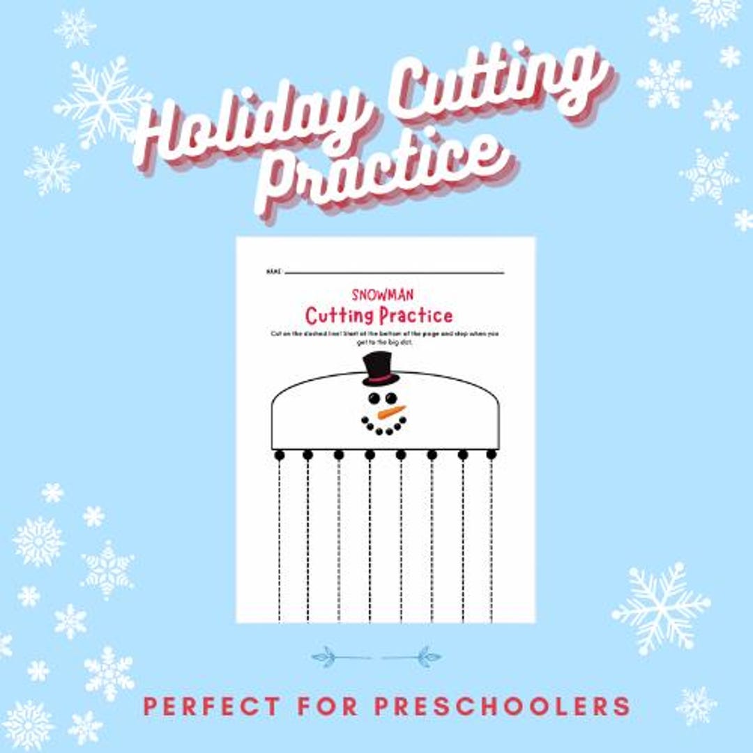 Holiday Cutting Practice, Preschool Cutting Activity, Snowman Cutting ...
