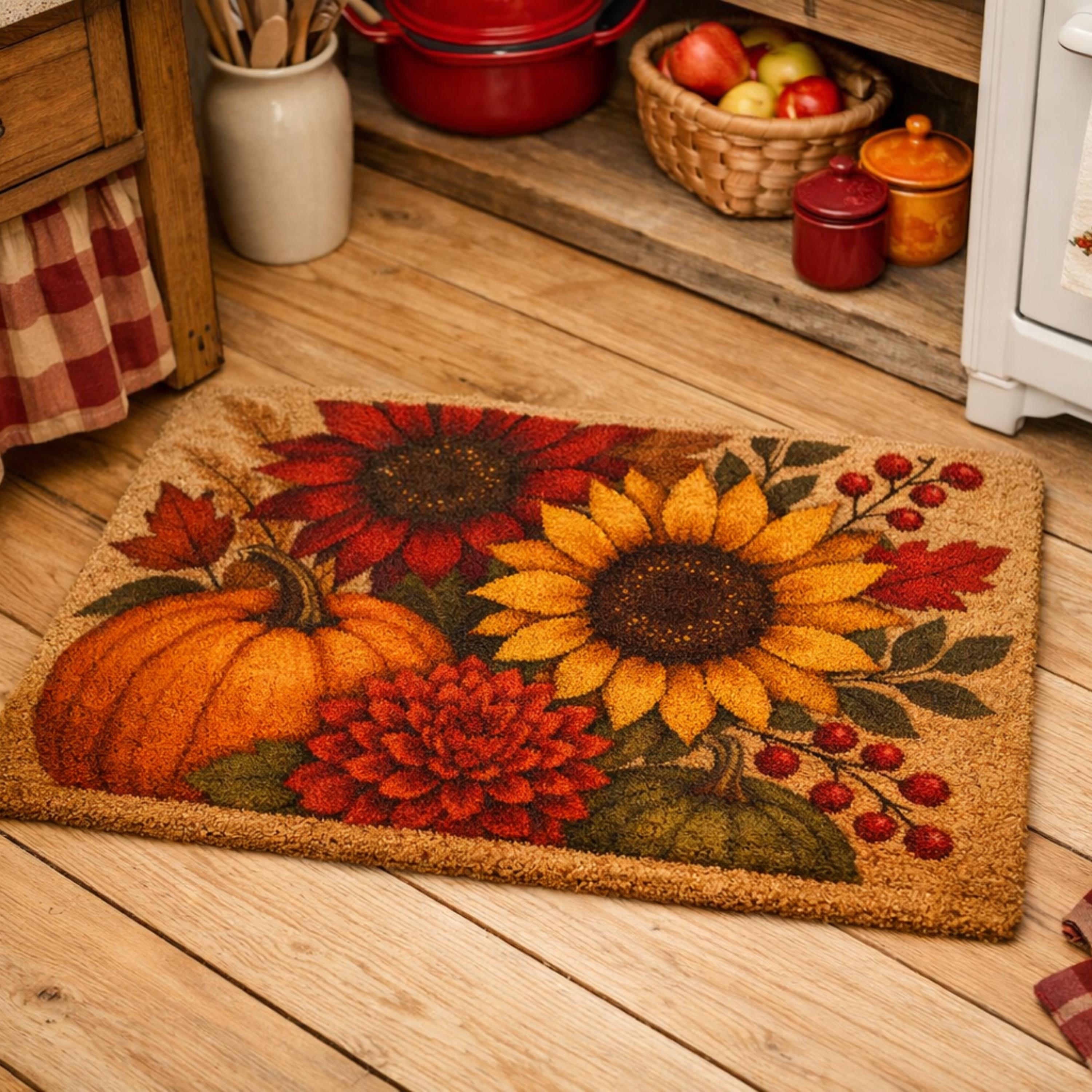 Autumn Pumpkin Welcome Mat, Fall Doormat 16x24, Coconut Coir Front ...