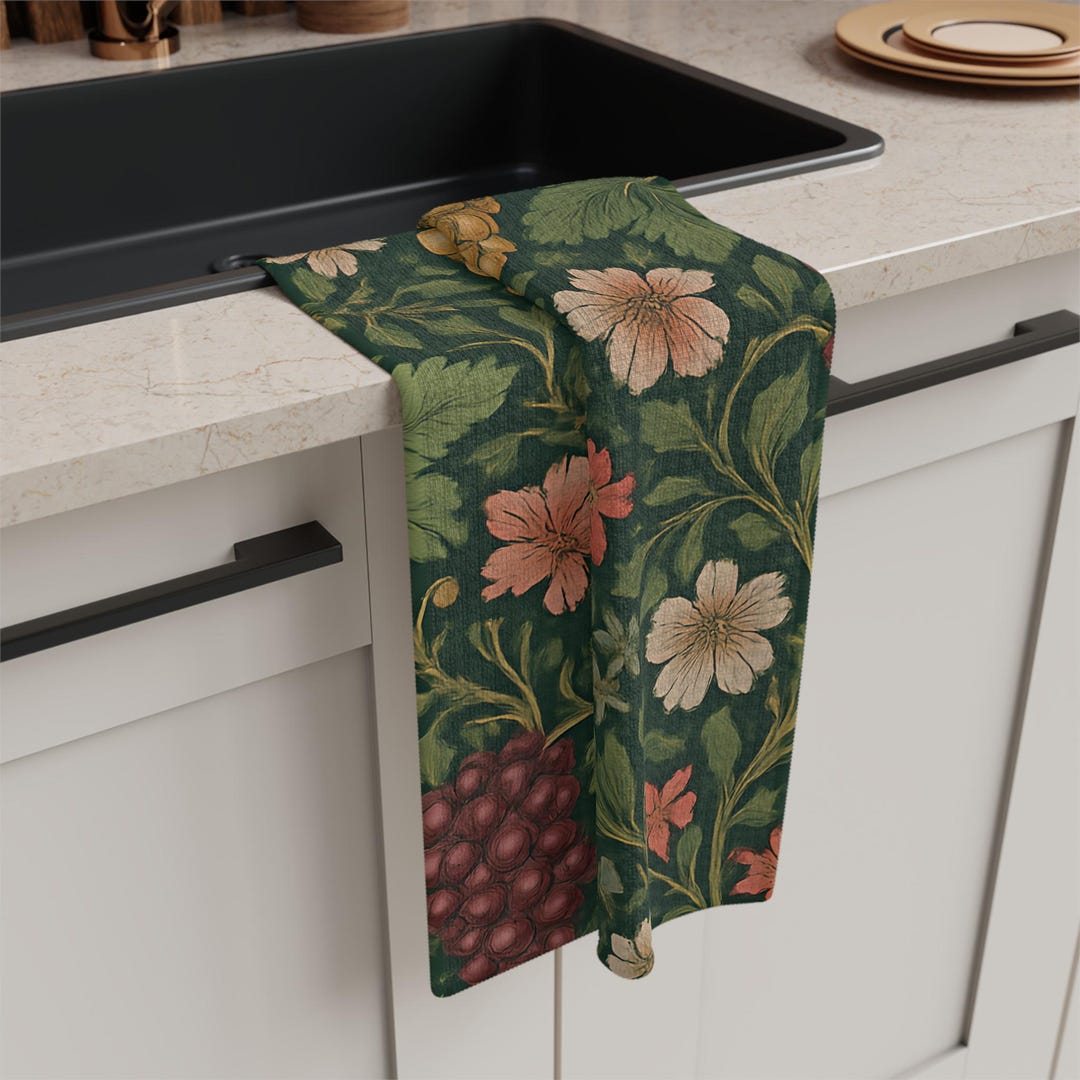 Vintage Floral Microfiber Tea Towel: Botanical Grape Kitchen Decor - Etsy