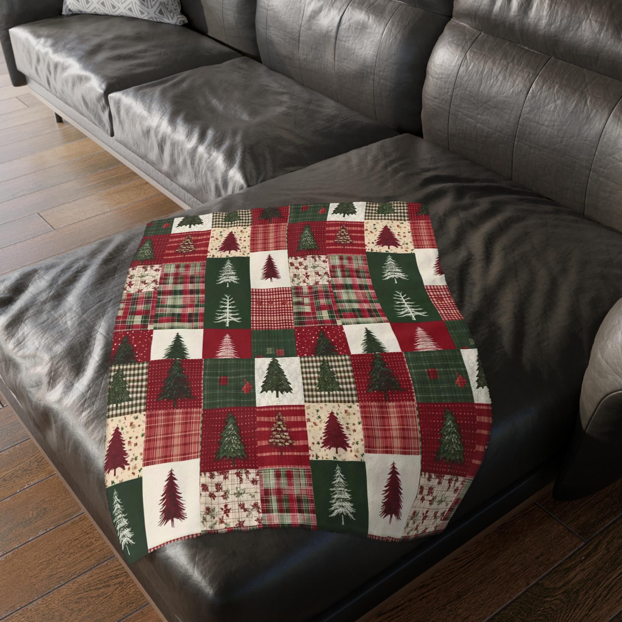 Christmas Patchwork Trees Blanket | Plaid Tree Pattern Microfiber Throw ...