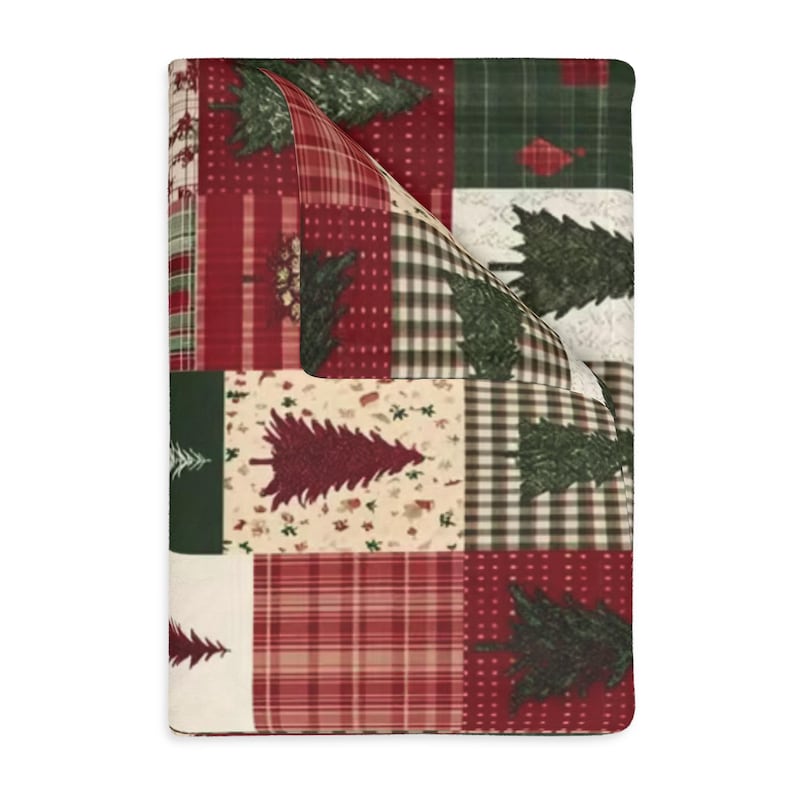 Christmas Patchwork Trees Blanket | Plaid Tree Pattern Microfiber Throw ...