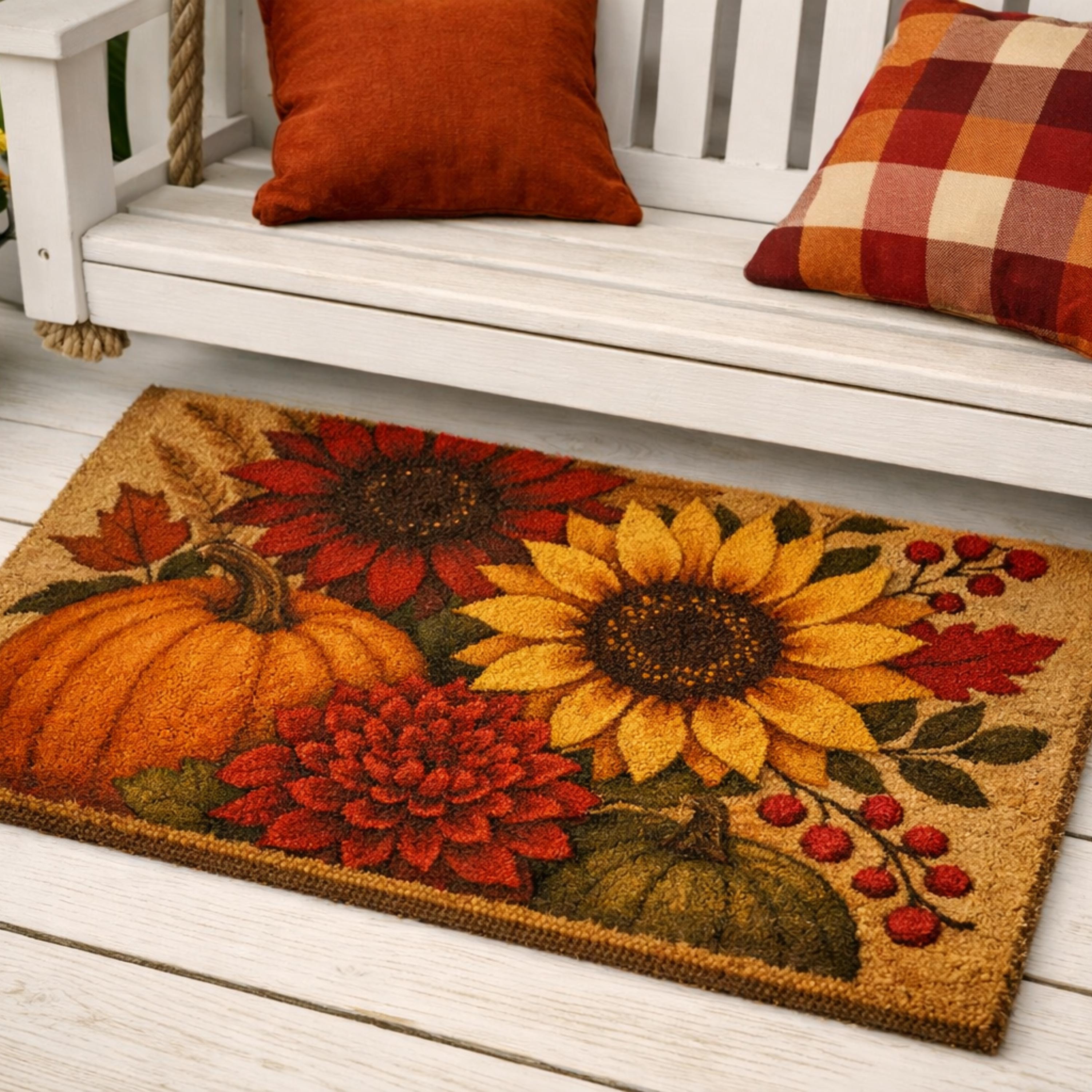 Autumn Pumpkin Welcome Mat, Fall Doormat 16x24, Coconut Coir Front ...