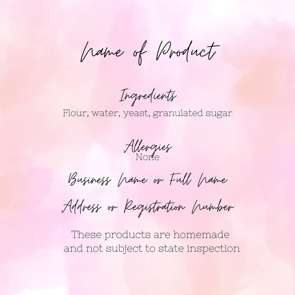 Cottage Food Label Template - Etsy