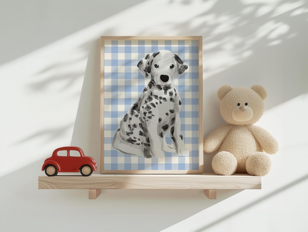 Blue Gingham Dalmatian Nursery Wall Art | Digital Download for Baby Boy ...