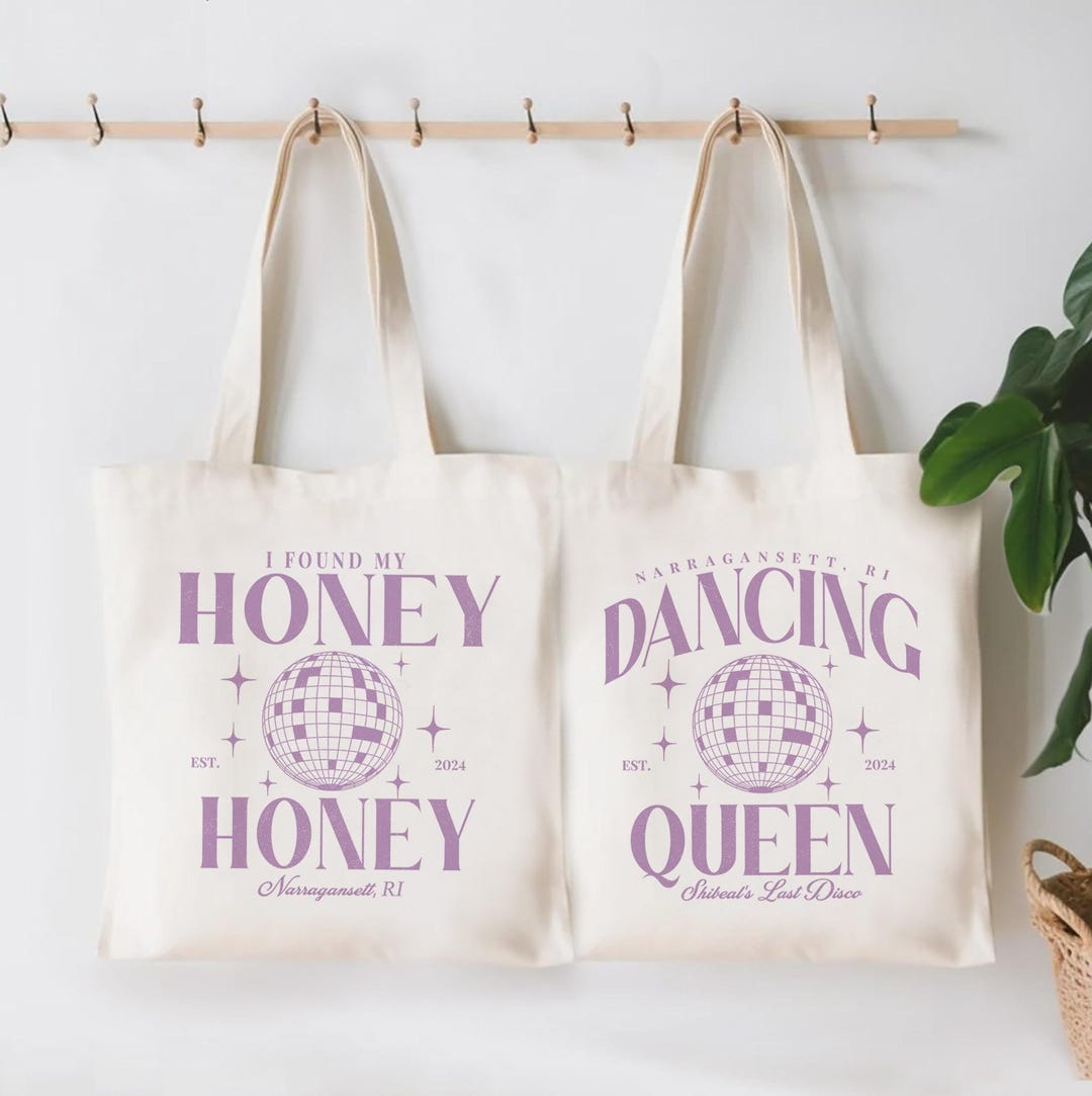 Custom Canvas Tote Bag, Disco Bachelorette Tote Bag, Personalized ...