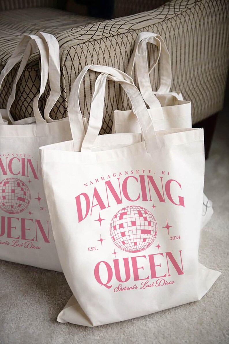 Custom Canvas Tote Bag, Disco Bachelorette Tote Bag, Personalized ...