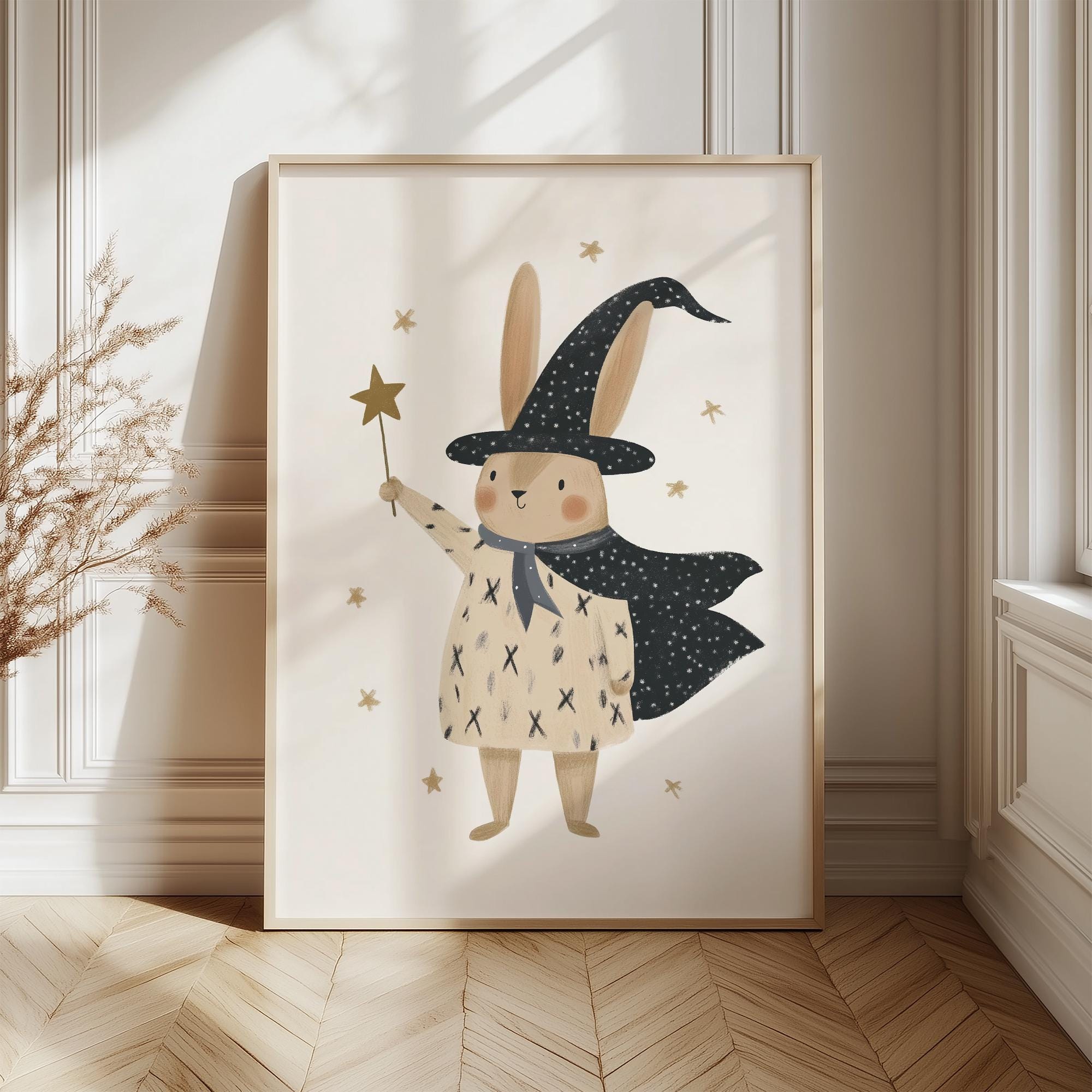 Wizard Bunny Wall Art for Kids Room, Magical Rabbit Nursery Print, Cute ...