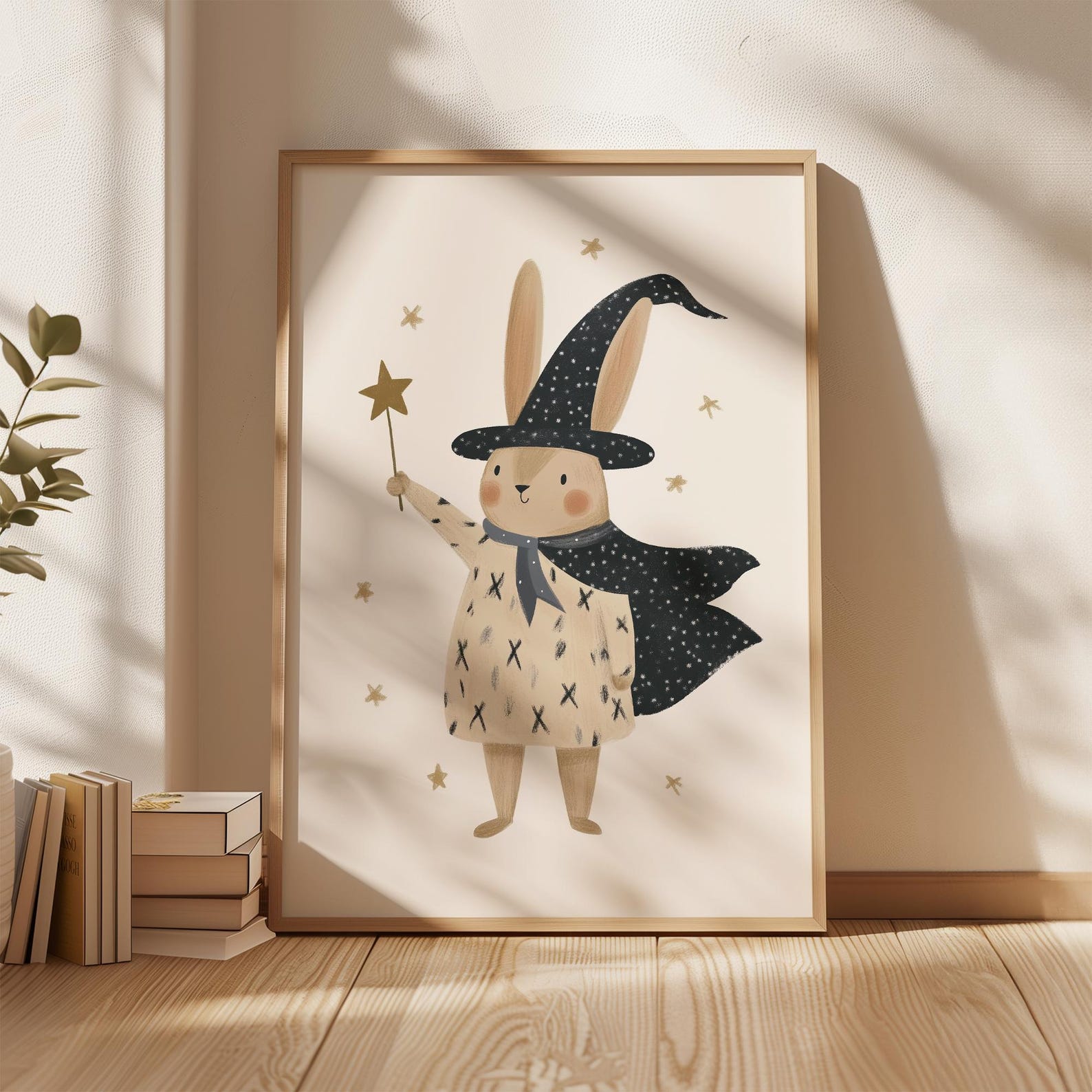 Wizard Bunny Wall Art for Kids Room, Magical Rabbit Nursery Print, Cute ...