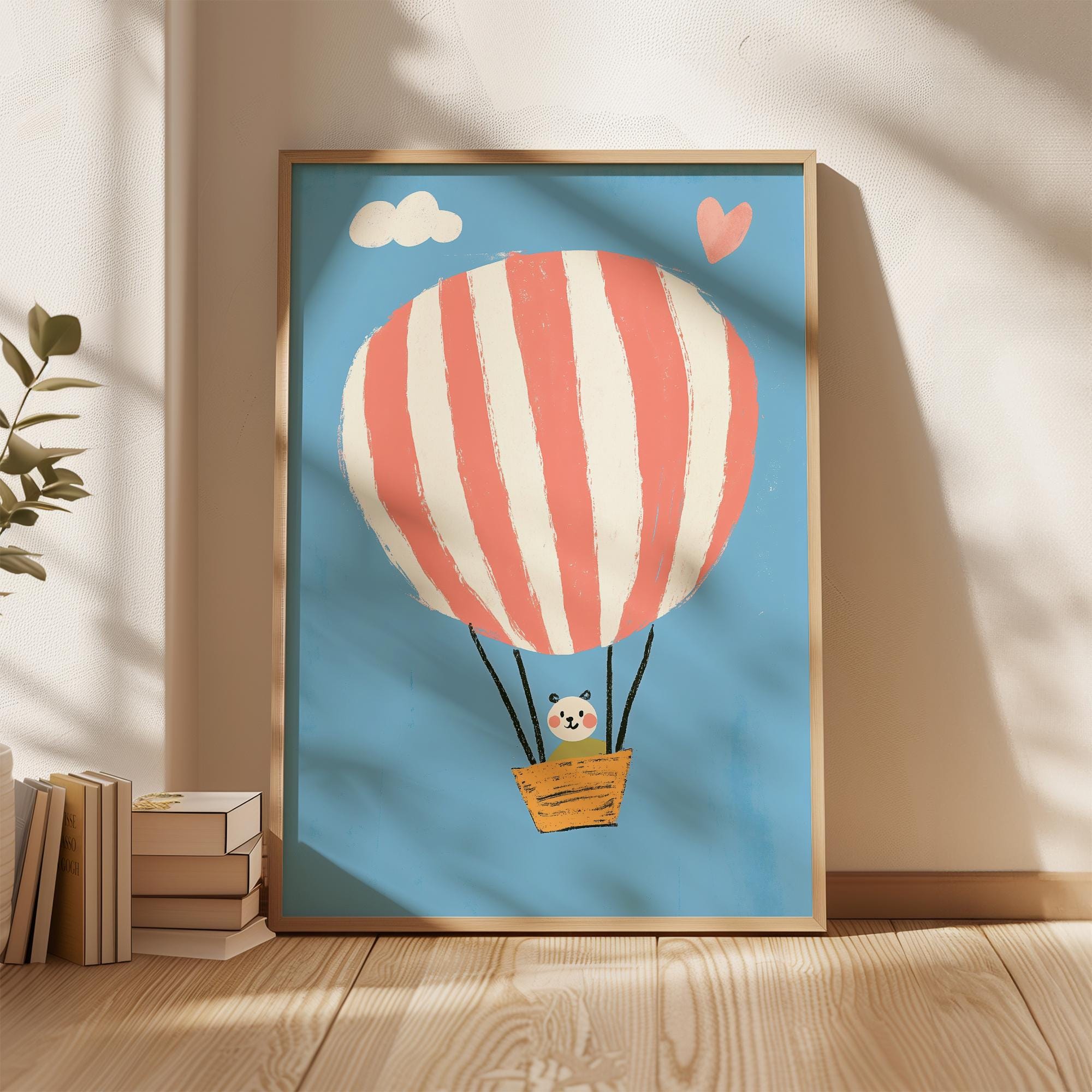 Hot Air Balloon Panda Print, Cute Animal Nursery Wall Art, Whimsical ...