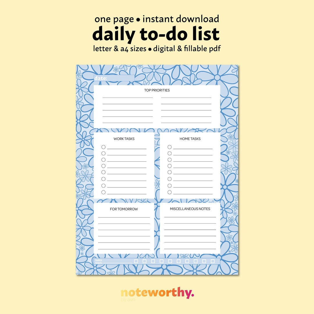 Blue Floral to Do List Template: Printable Daily Planner (PDF) - Etsy