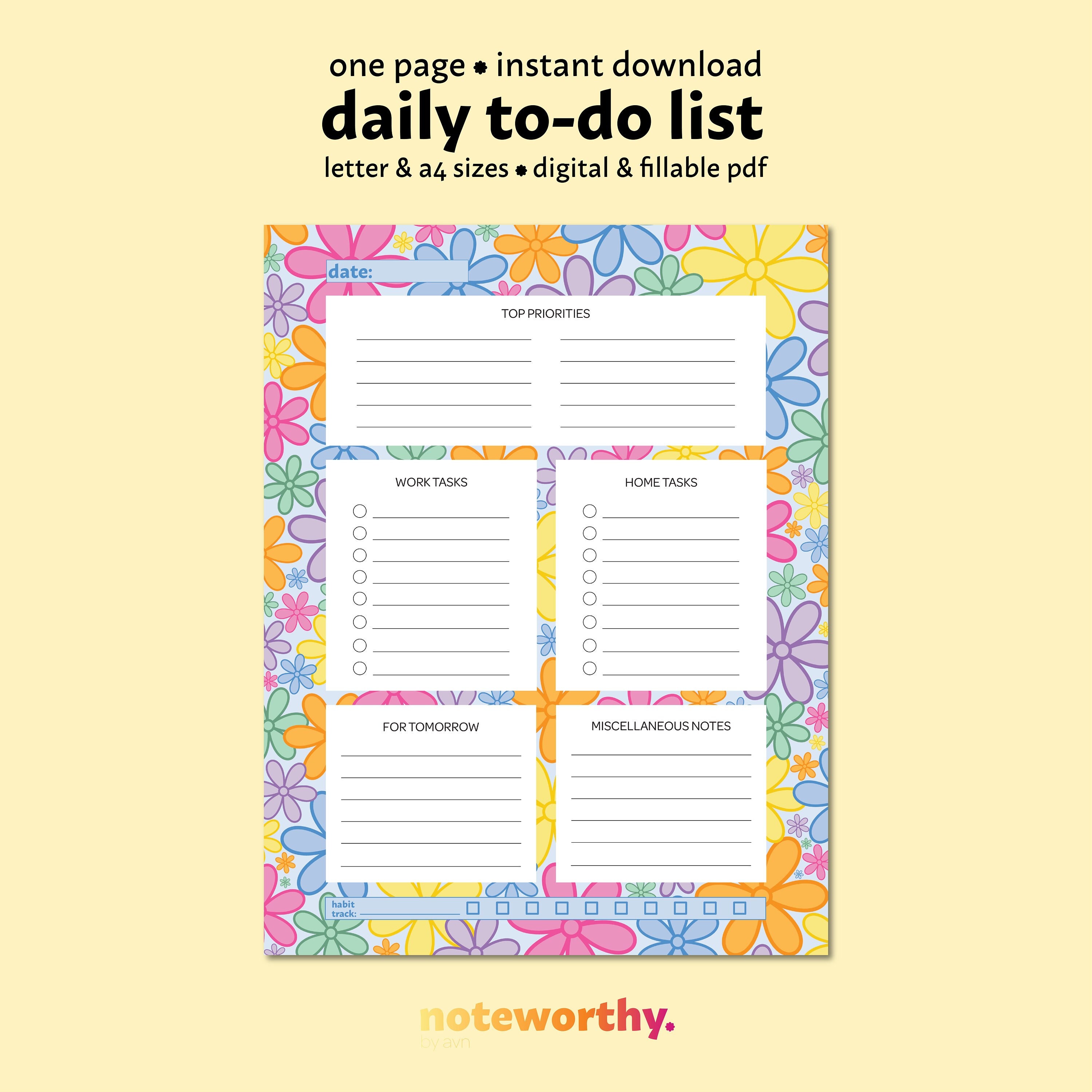 Rainbow Floral Digital to Do List, Goodnotes Template, Undated to Do ...