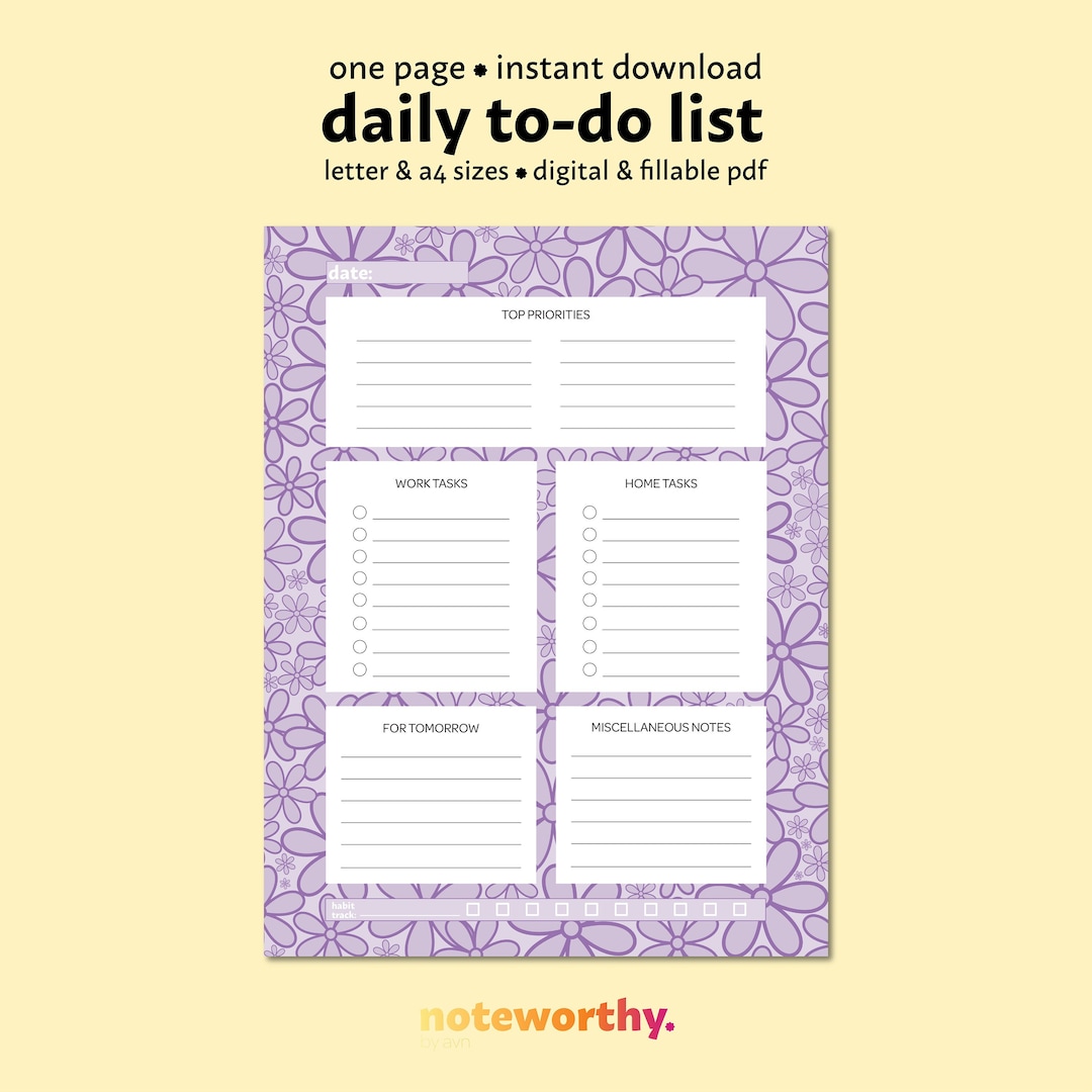 Purple Floral to Do List Template: Undated Digital Planner (PDF) - Etsy