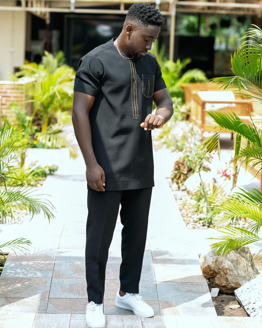 African Men Short Sleeve Kaftan, Men 2 Piece Suit,african Groom Outfit ...