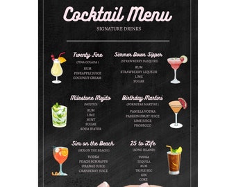 Personalised Cocktail Menu A5, Modern Editable Drink Menu, Signature ...
