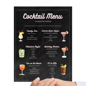 Personalised Cocktail Menu A5, Modern Editable Drink Menu, Signature ...