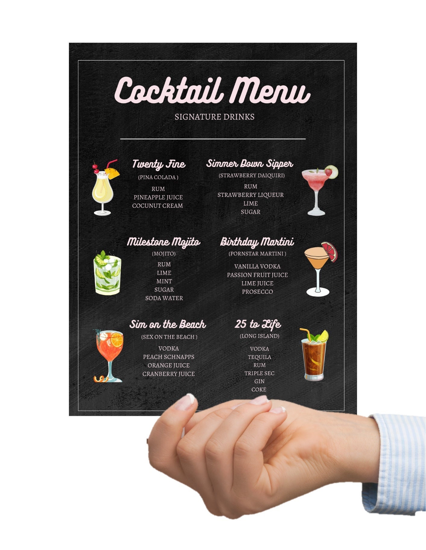 Personalised Cocktail Menu A5, Modern Editable Drink Menu, Signature ...