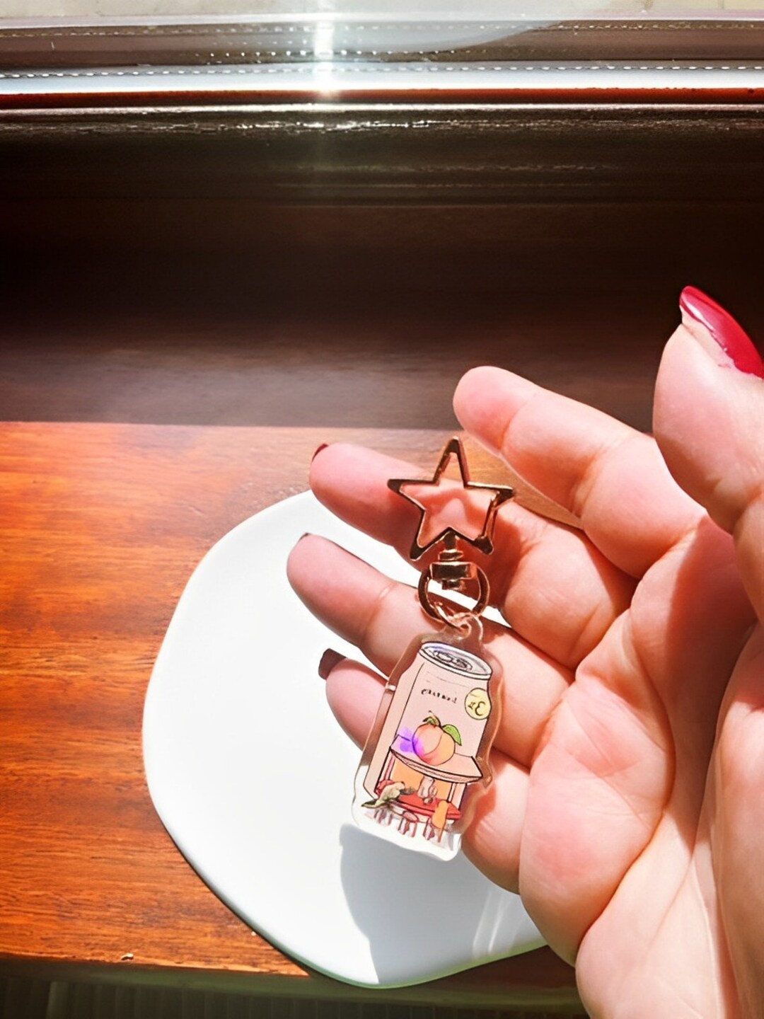 Kawaii Suntory Peach Keychain 1.5-inch Glitter Epoxy Charm Cute ...