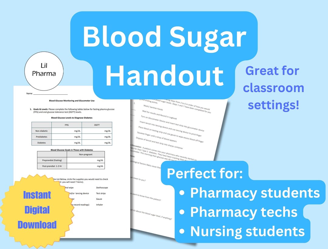 Classroom Blood Sugar Glucose Monitoring Worksheet - Etsy