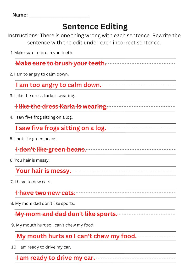 Grammar Editing and Revising Set 12 Worksheets - Etsy