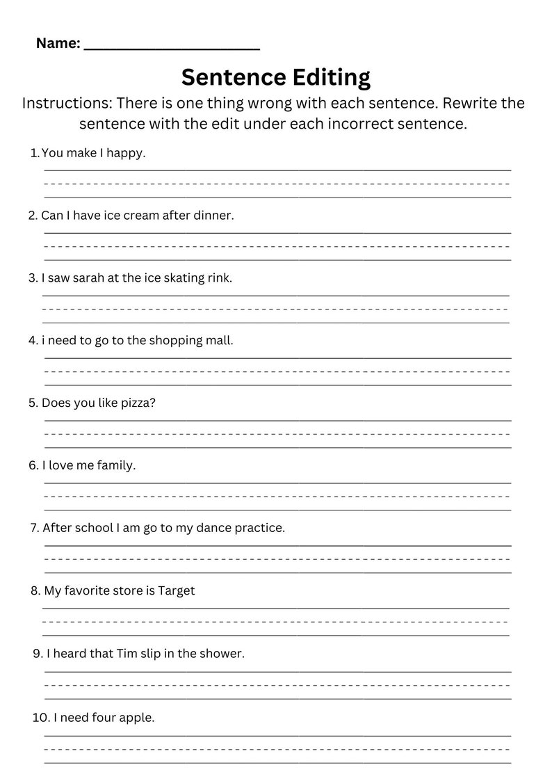 Grammar Editing and Revising Set 12 Worksheets - Etsy